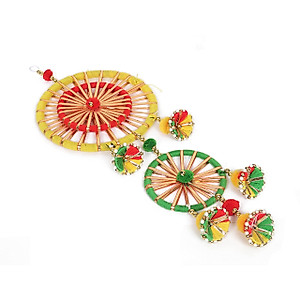 Smizzy Door Hangings for Decoration/Ring Wall Hangings with Jhumki for Haldi Mehandi Temple Decor | Pooja Room Decoration Items | Back Dropper | showpiece for Home Decor (Pack of 4)