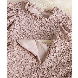 BGFKS Baby Girl Tutu Dress Elegant Lace Pom Pom Flutter Sleeve with Flower Headband Set(Dusty Rose,12 Months)