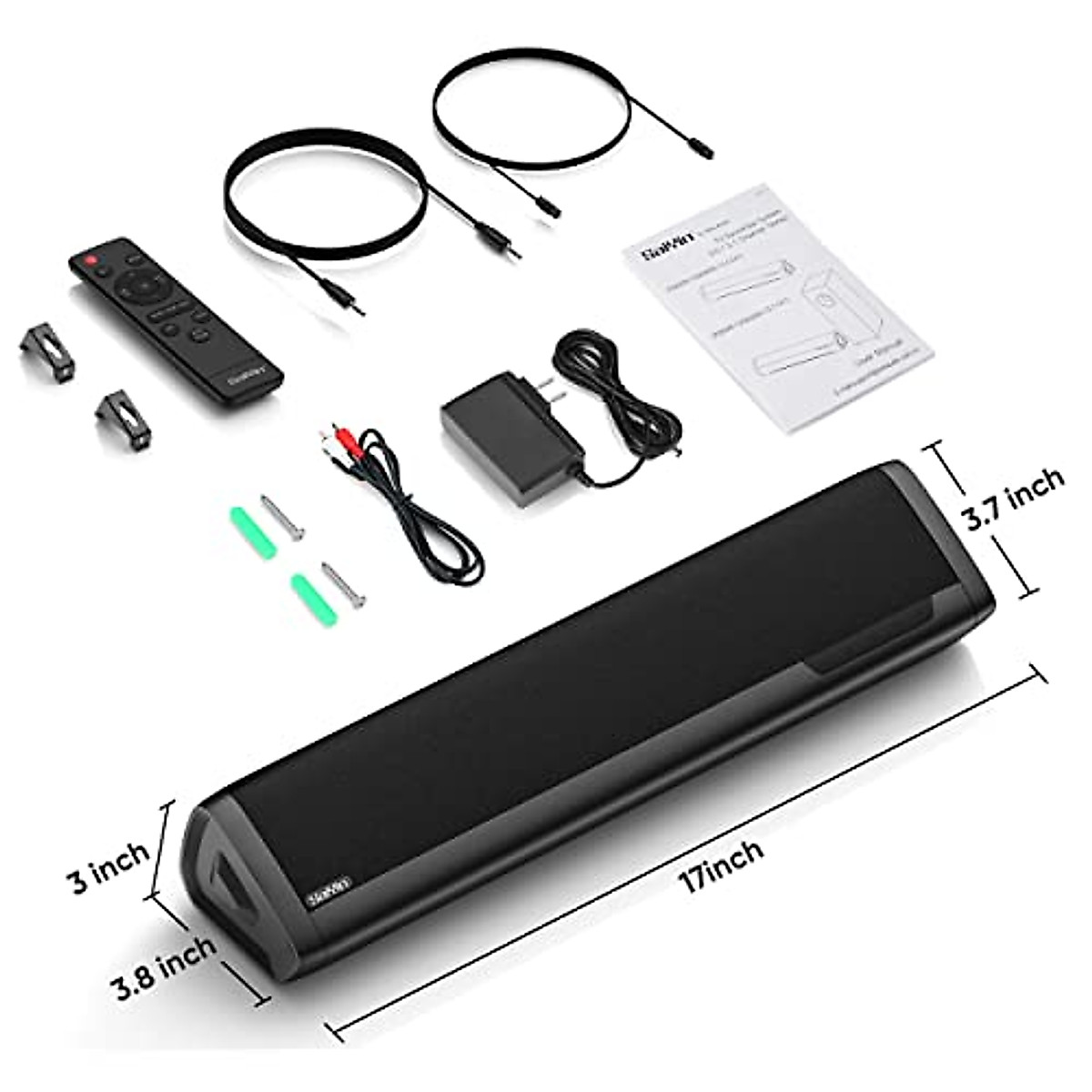 Saiyin Sound Bars for TV, with Bluetooth,Optical, AUX Inputs, 17-Inch Small Speakers with Visual Volume Adjustment & Wall Mountable