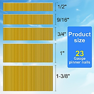 SimCos 23 Gauge Pinner Nails (1/2",9/16",3/4",1",1-3/8") 5000 pcs Assorted 5 Sizes' Headless Pin Nails for 23 GA Pneumatic or Electric Pinner or pin Gun,Project Pack