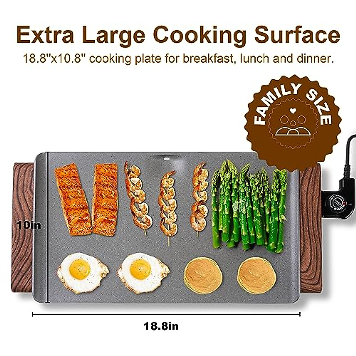Electric Grill - MOKIKA Extra Large Cooking Surface Electric Griddle, Healthy-Eco Non-Stick Coating Indoor Grill Griddle, 5-Level Adjustable Temperature Control Griddle Grill, Cool-Touch Handles Grey