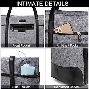Laptop Bag for Women,ChaseChic Waterproof Classic Teacher's Tote Bag 15.6in Computer Work Bags for Women with Luggage Strap(Charcoal Gray)