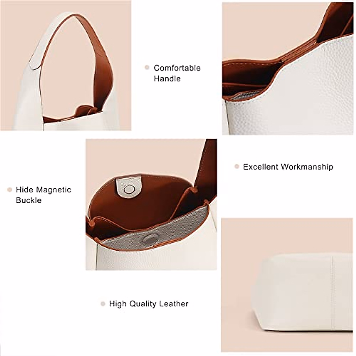 Women Hobo Handbag Soft Leather Bucket Shoulder Purse Designer Fashion Tote Bag for Work Travel Shopping, Light Tan