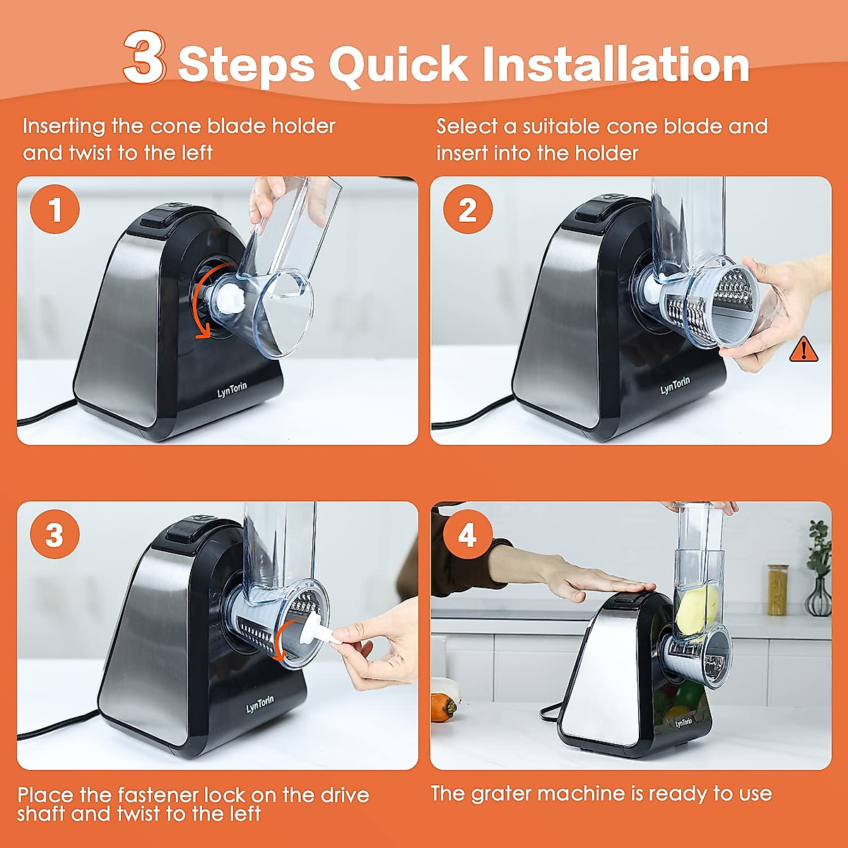 LynTorin Electric Cheese Grater, Electric Slicer/Shredder for Vegetable Fruits, One-Touch Control Electric Salad Maker Machine with 5 Attachments,Electric Vegetable Graters for Home Use