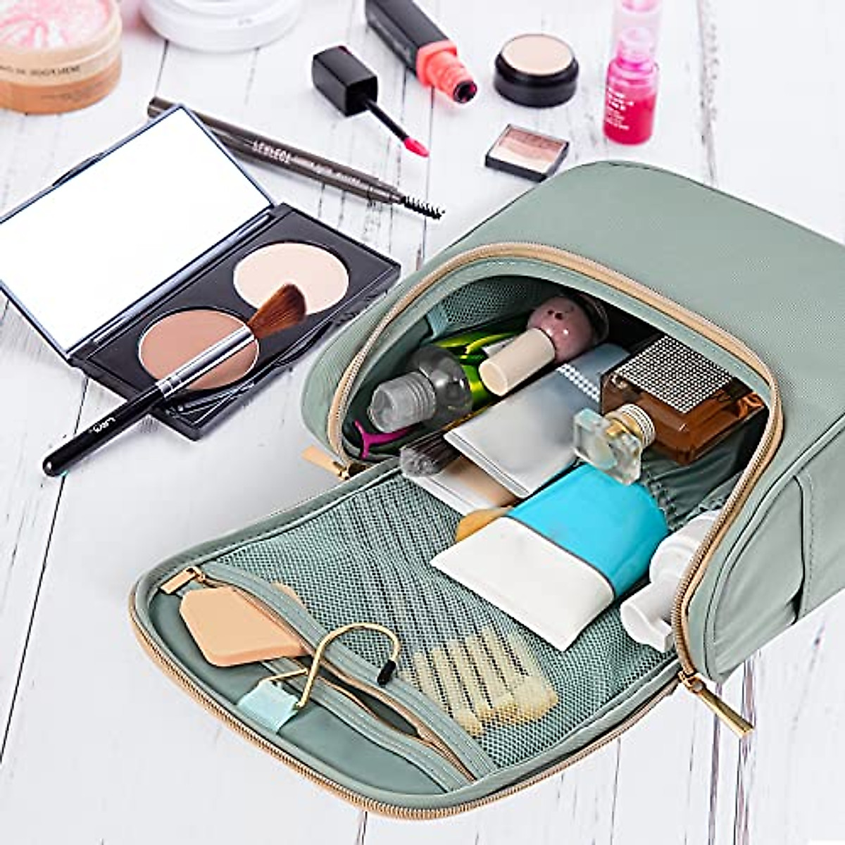 Makeup Bag Travel Cosmetic Bag Hand-Portable Girl Cosmetic Bag For Women Large Toiletry Bag Organizer (Green)