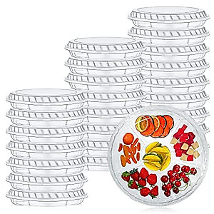 Yetene 24 Pcs 12 Inch Round Plastic Serving Tray with Lid Disposable Divided Serving Tray 6 Sectional Fruit Tray Veggie Platter Fruit Platter Container Clear Travel Organizer for Party Snack Buffet