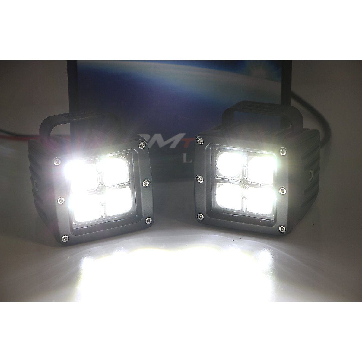 iJDMTOY Universal Fit License Plate Frame Mount 3-Inch LED Pod Fog Driving Light Kit, Include (2) 2x2 24W LED Cubic, Mounting Brackets & Relay Wiring Kit