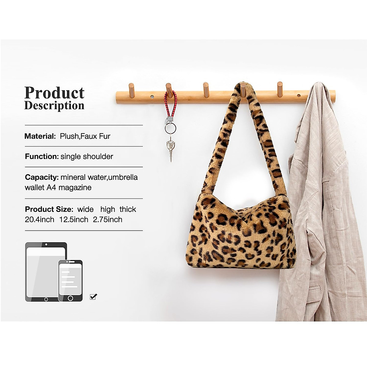 Fuzzy Tote Bag Y2K Fluffy Shoulder Bag Women Furry Purse Large Cute Plush Bag Ladies Faux Fur Bag for Autumn and Winter (Leopard)