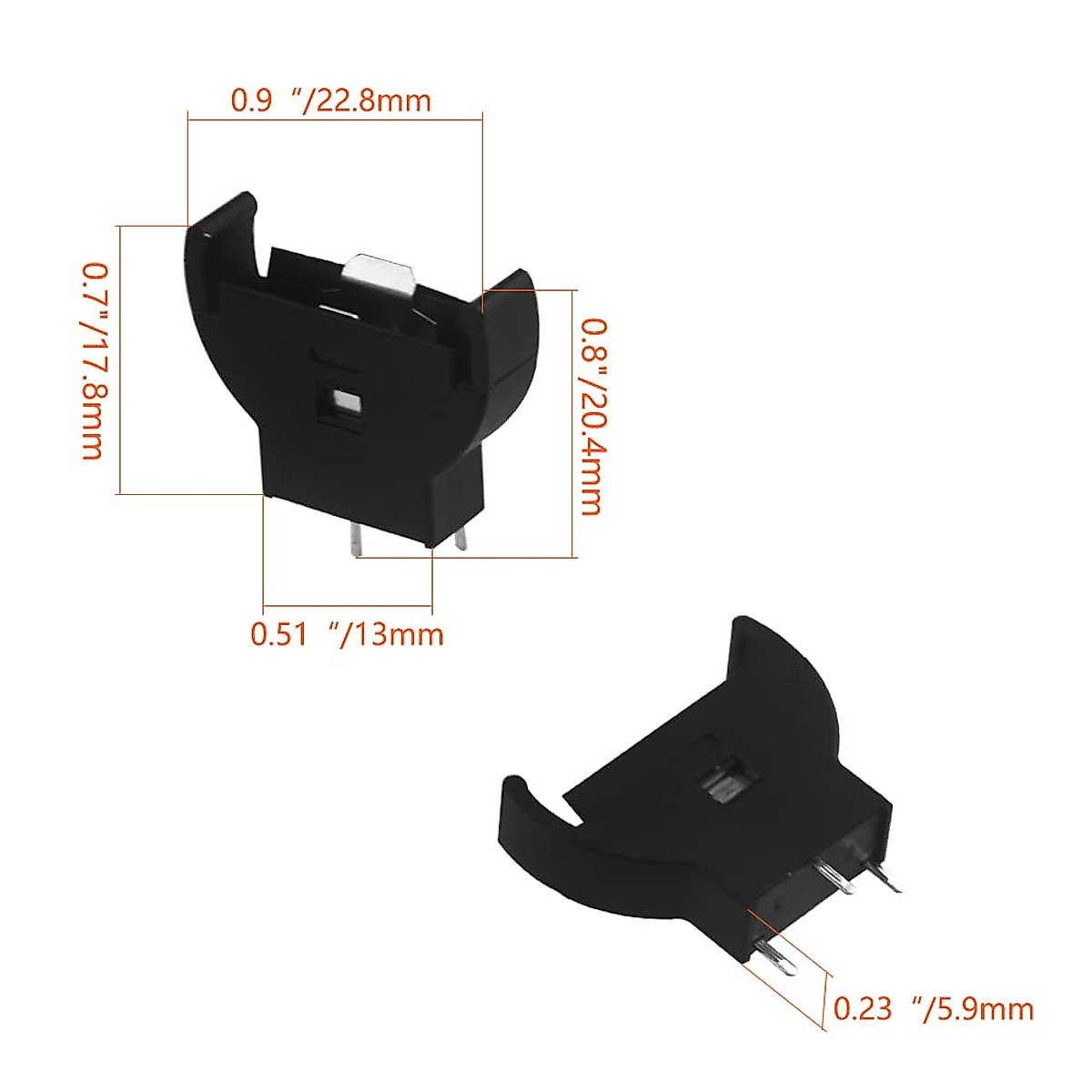 WMYCONGCONG 50 PCS CR2032 Vertical Button Cell Battery Sockets Holder Case Plastic Shell Type, Black