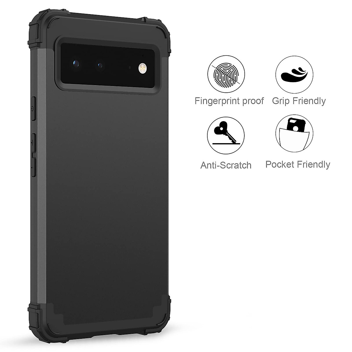 BENTOBEN Pixel 6 Case, Google Pixel 6 Case, 3 in 1 Heavy Duty Rugged Hybrid Shockproof Hard PC Cover Soft Silicone Bumper Impact Resistant Protective Phone Cases for Google Pixel 6 6.4 Inch, Black