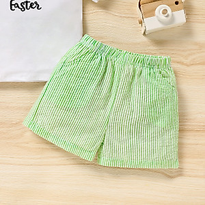 Sinhoon Toddler Baby Boy Girl Easter Outfits Cute Bunny T-shirt + Striped Casual Pants Infant Baby Unisex Clothes(Green2,2-3T)