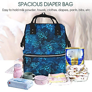 Sea Turtles Batik Diaper Bag Backpack Multi Function Nappy Bag Large Capacity Mommy Backpack Organizer for Baby Care Baby Bag for Mom and Dad