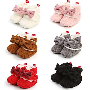 Timatego Newborn Baby Boys Girls Cozy Fleece Booties with Grippers Stay On Slipper Socks Infant Toddler Crib Winter Shoes for Boys Girls (30 black,0-6 monthst infant)