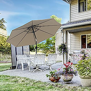 Pure Garden 50-LG1175 Patio Umbrella – 10 Foot Pool and Deck Shade with Solar Powered LED Lights Crank Tilt and Fade Resistant, UV Protection Canopy (Sand), feet