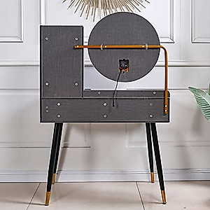 Redsun Vanity Table Set with 3 Color Touch Screen Dimming Mirror,Makeup Dressing Table with 3 Sliding Drawers and Cushioned Stool,Dresser Desk for Women/Girls (Silver Gray, 15.7Wx35.4L)…