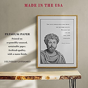 MAXFOUNDRY Marcus Aurelius Portrait & Quote Art Print, Philosophy Gift for Stoic, Motivational Gift Words of Wisdom, Positive Affirmation, Stoicism Art 8x10 / 20x25 cm
