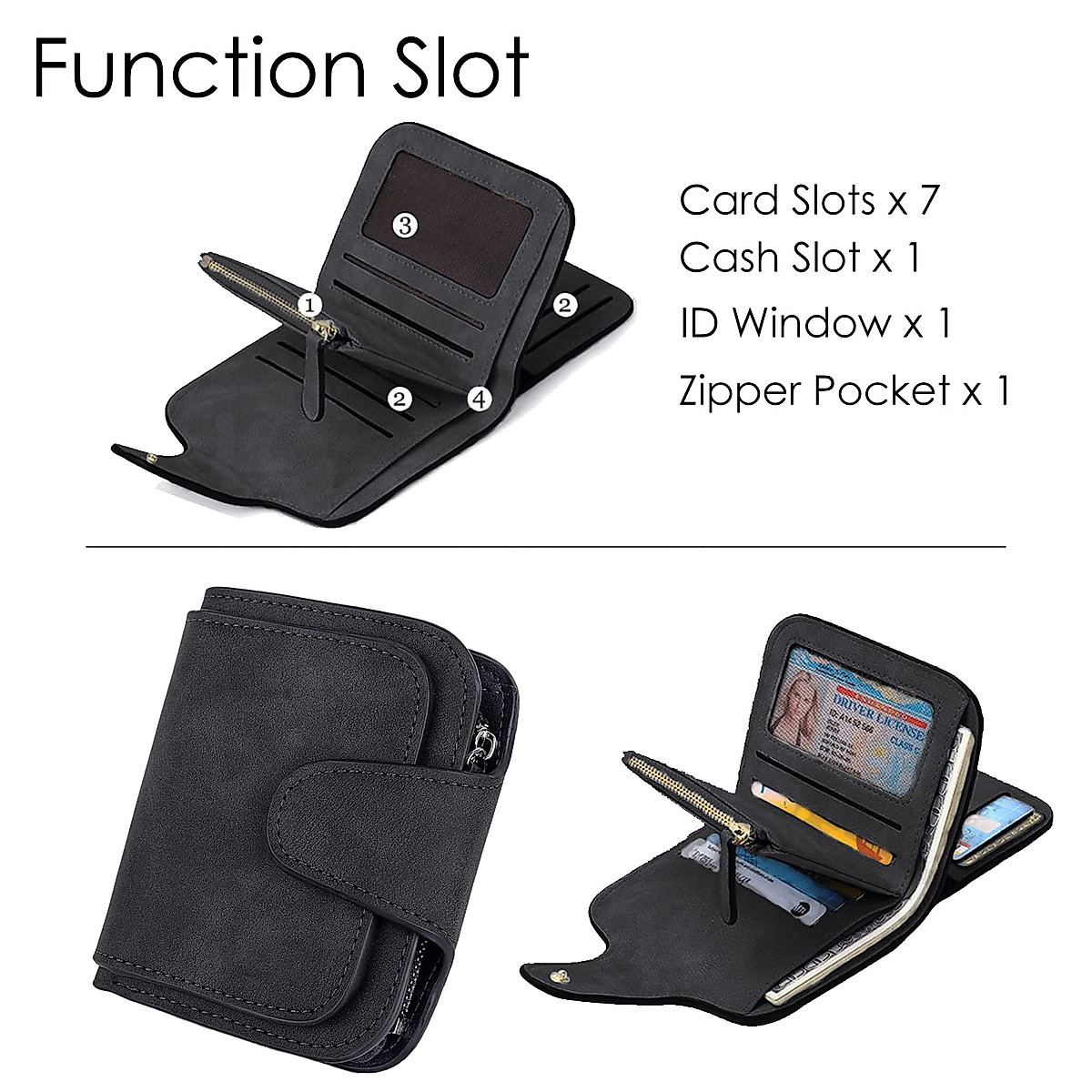 KELEEL Small Wallet for Women RFID Blocking Genuine Leather Bifold Wallet Zipper Coin Pocket Credit Card Holder Purse with ID Window