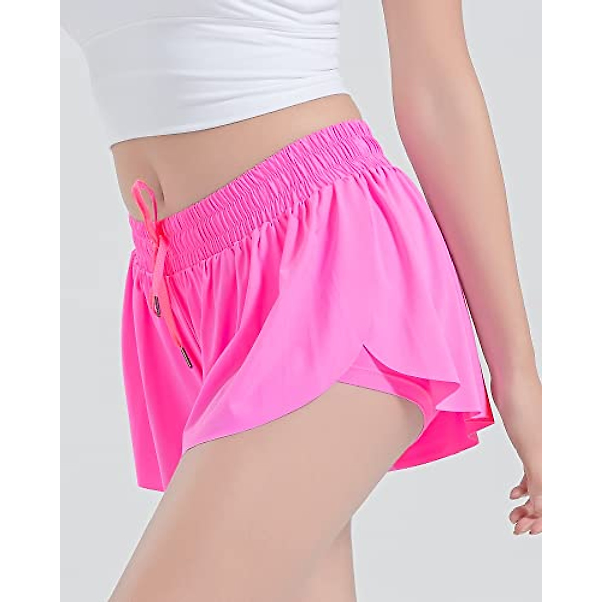 BOOPH Girls Flowy Shorts Athletic Butterfly Shorts Girls with Inner Pockets for Running Tennis Rose Red 13-14Y