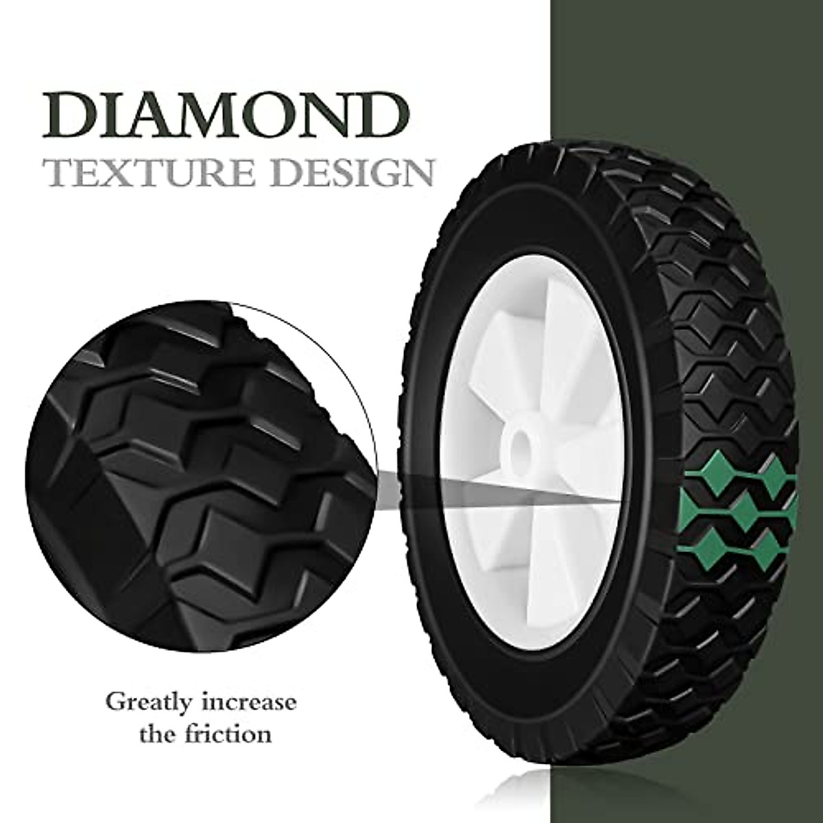 [2 Pack] 8 Inch Wheels Replacement for Oregon 72-108, Radio Flyer Wagon Lawn Mower Grill Wheels Replacement with Diamond Tread & Solid Filled Tire, 8 x 175 Wheels Replacement for Craftsman AYP MTD