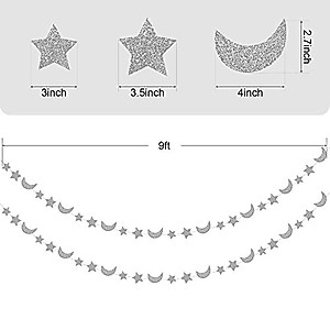 Silver Twinkle Twinkle Little Star Birthday /Baby Shower Decorations Moon and Star Garland Decorations Outer Space Birthday Party Decorations Glitter Silver Honey Moon Wedding Engagement