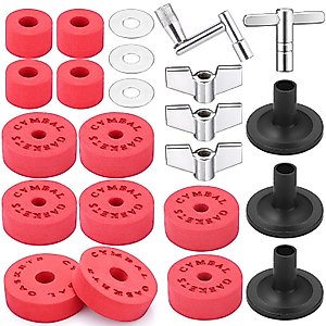 Facmogu 23PCS EVA Material Cymbal Replacement Accessories, Cymbal Stand Tubes, Drum Cymbal EVA Pads Include Wing Nuts, Washers, Cymbal Sleeves & Drum Key - Red