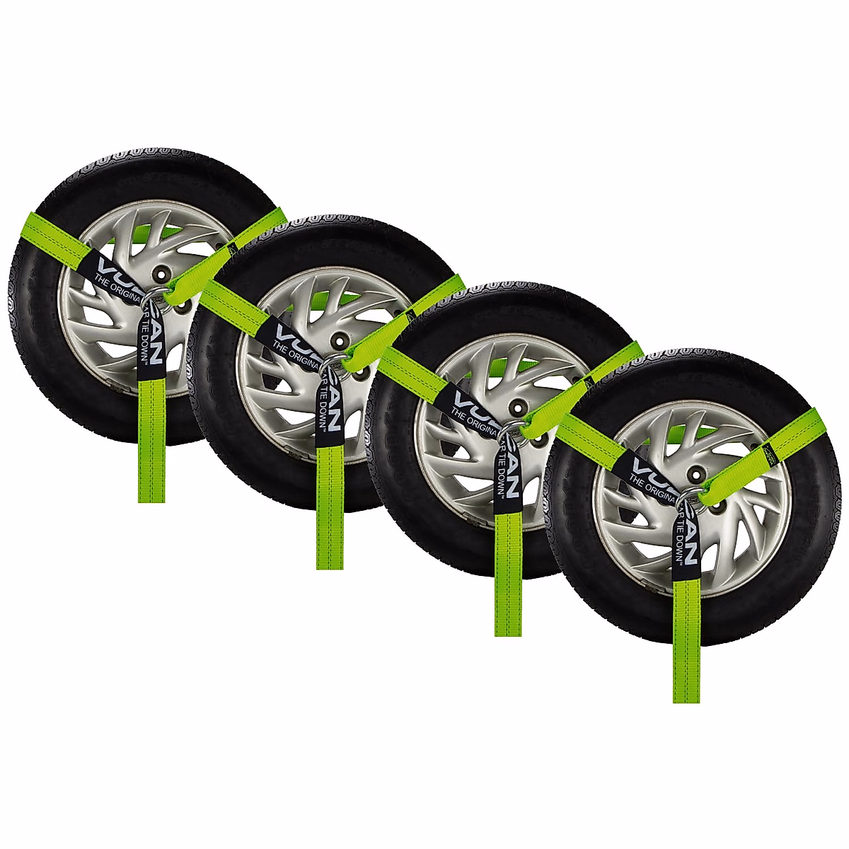 VULCAN Wheel Dolly Tire Harness with Universal O-Ring - 2 Inch x 96 Inch - 4 Pack - High-Viz - 3,300 Pound Safe Working Load - Straps Only - Ratchets Sold Separately