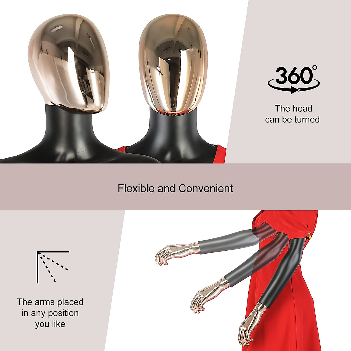 Female Mannequin Full Body Black- 70'' Mannequin Dress Form Display Full Body Adjustable Realistic Manikin Torso Stand (Black+Golden)