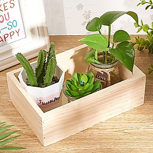 LONG TAO 2 Pcs 7.5" × 5" × 2.4" Natural Wooden Succulent Planter Plant Container Box Window Boxes Rectangular Flower Pot Storage Box for Indoor Outdoor Home Venue Decor