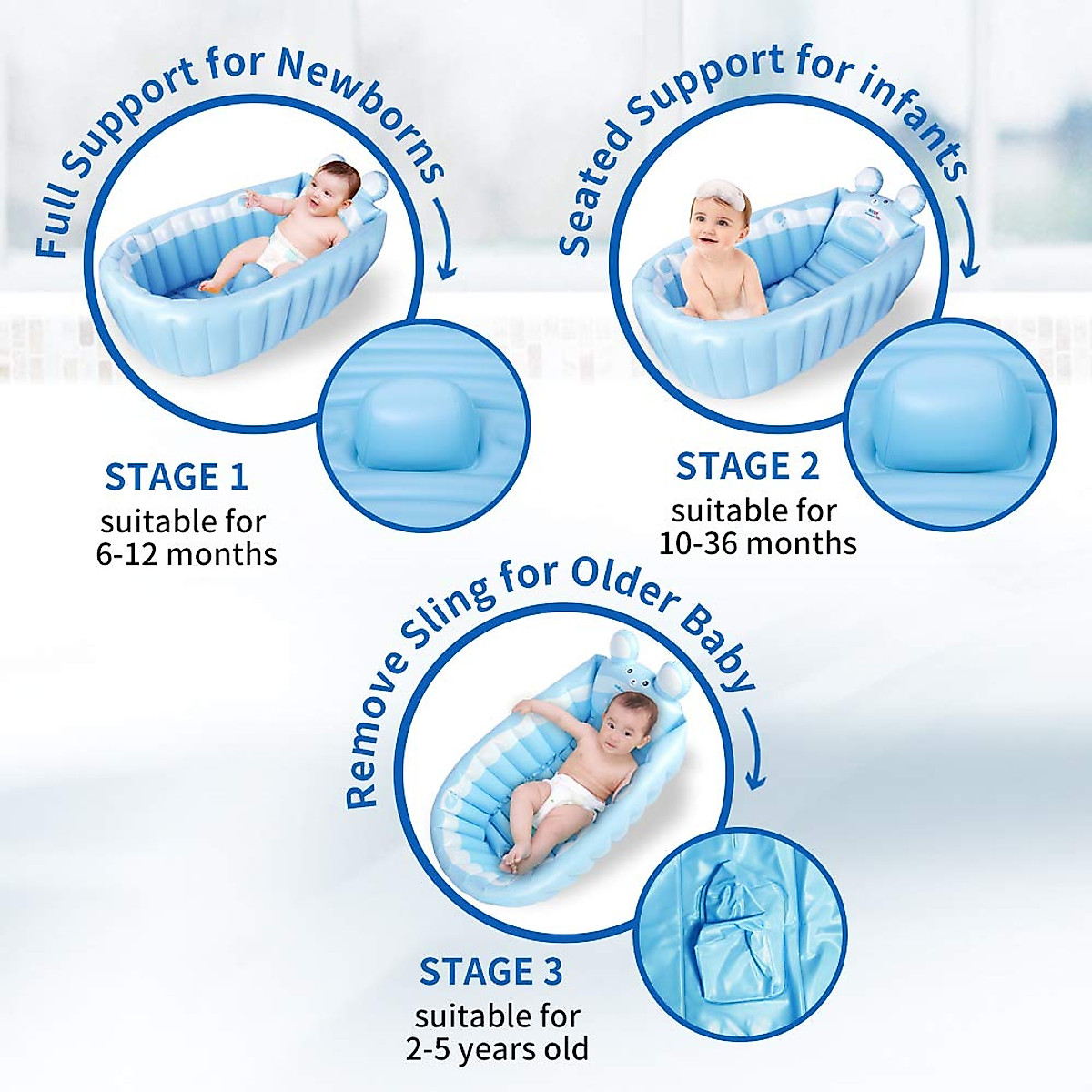 Relaxing Baby | Inflatable Tub,Newborn Bathtub Seat for Infant,Non-Slip Baby Pool for Sitting up,Foldable Toddler Tub Shower,Portable Travel Bath for Kids 0-6 Year