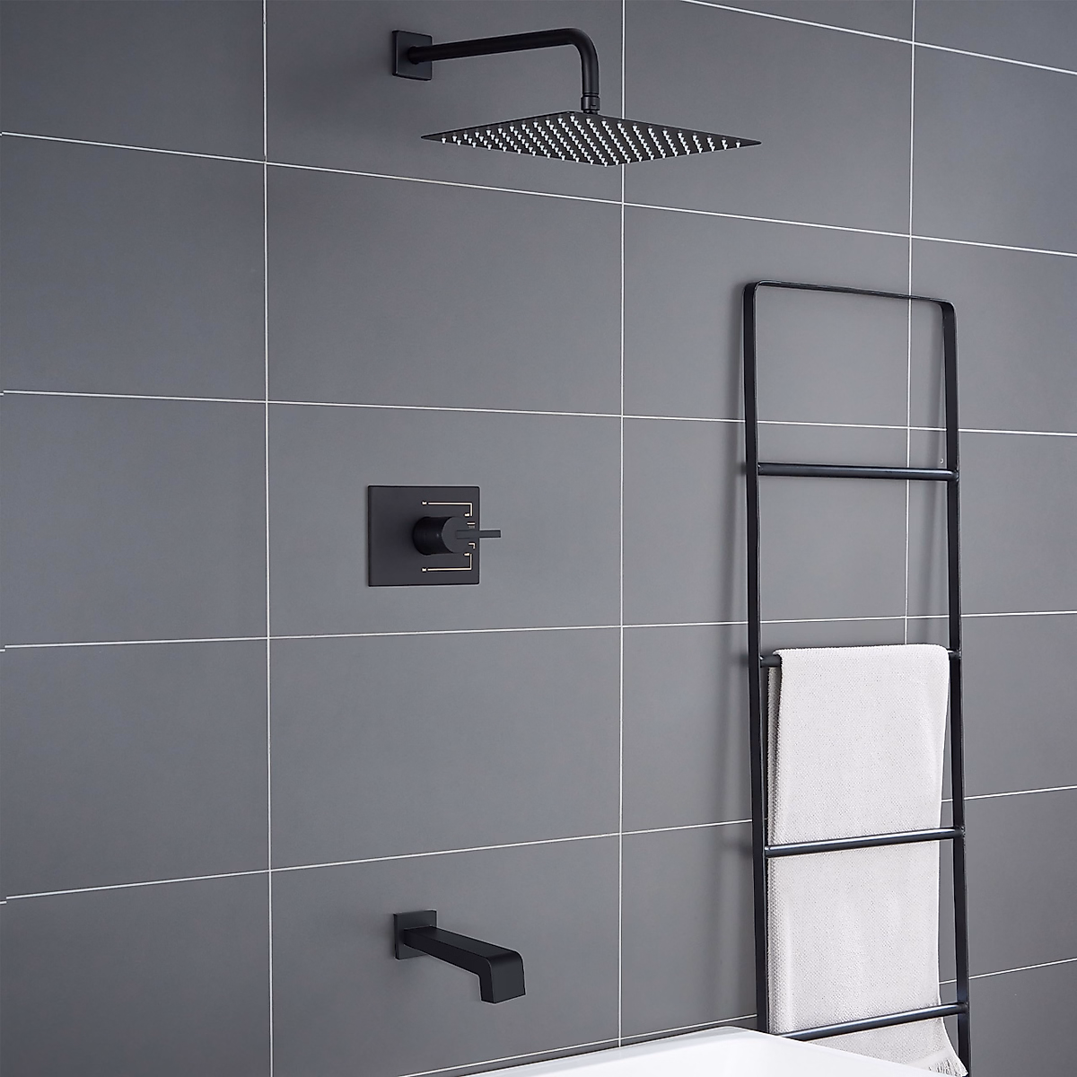 SOOOHOT Shower Fixtures, Black Shower Faucet Set with 12 Inch Matte Black Shower Head and Tub Spout, Black Shower Head and Handle Set (Valve Included)