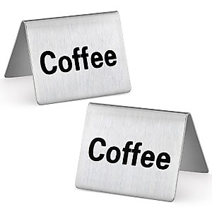 New Star Foodservice 27051 Stainless Steel Table Tent Sign, (Coffee), 2"x 2", Set of 2