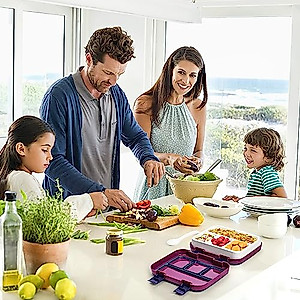 Mezchi Bento Lunch Box for Kids, 4 Compartments Lunch Container, Leakproof Meal Prep Container, Loncheras Para Niñas for Kids, 41.5 OZ, Microwave and Dishwasher Safe, Purple