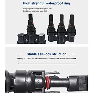 POWLAND 1 Pair T Branch Solar Panel Connectors, 3 to 1 Solar Branch Connector Solar Panel Cable Coupler Combiner Connectors MMMF + FFFM