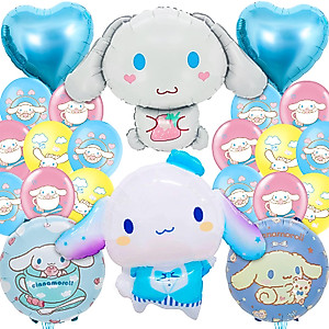 24Pcs Anime Balloon Kit Include 6 Aluminum Foil balloons, 18 Cartoon Latex Balloons Ideal for Kids Birthday Party, School Outdoor Activities, Indoor Room Outdoor Events Decor