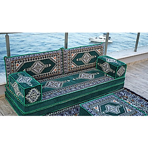 Green Floor Couch Set, Sectional Sofas, Arabic Floor Sofa Set, Yoga Meditation Mat, Futon Sofa Bed, Sofa Covers (Sofa Full Set, 8'' Thickness (20 cm))