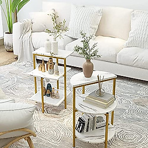 AWQM Faux Marble Coffee Table Set, Coffee Table &2 Side Table, Metal Frame, 3 Piece Living Room Table Sets Perfect for Living Room Apartment, White & Gold