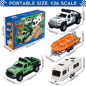 G.C 4 Pack Pickup Truck Trailer Toys for Boys&Girls Kids Toy Camper Boat Diecast Truck Vehicle 1:36 Scale Pull Back Metal Car Toys Playset with Light Sound