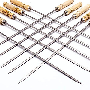 HAKSEN 16 inch Kabob Skewers with Wood Handle for BBQ Camping Cookware Campfire Grilling Cooking, Stainless Steel, 10PCS