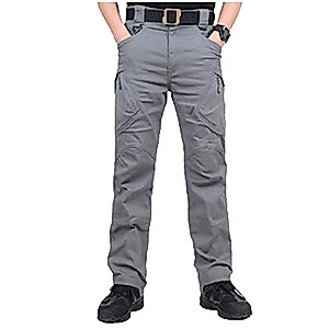 MNXOIA City Tactical Cargo Pants Men Combat Army Military Pants Cotton Many Pockets Stretch Flexible Casual Trousers Gray 3XL