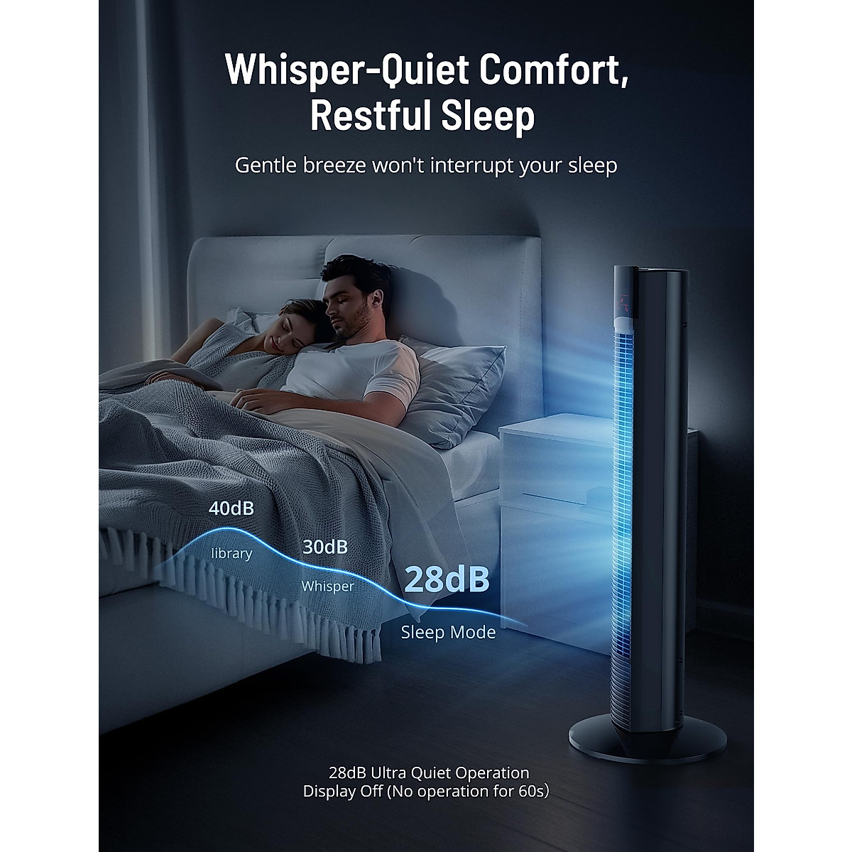 Mirdred Tower Fan with Remote, 36” Bladeless Fan, 70° Oscillating Fan for Bedroom, 3 Speeds, 3 Modes, 12H Timer, LED Display, Quiet Cooling Standing Floor Fans for Home Living Room Office, Black