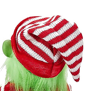 TRURENDI Christmas Doll, 10'' Green Furry Monster Latex Doll with Cute Xmas Clothes, Christmas Doll Gifts Xmas Decor (Red Stripes, 28 * 20 * 20 cm)