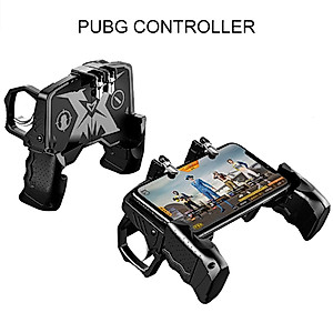 maojin K21 PUGB Helper 4 Finger Linkage Game Handle, Peace Elite Fast Shooting Button Controller for PUBG Rules of Survival Game Trigger Joystick Gamepad for Phone