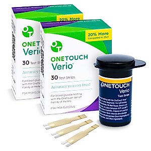 OneTouch Verio Test Strips for Diabetes Value Pack - 60 Count - for Blood Sugar Monitor - Home Self Glucose Testing - 2 Boxes, 30 Strips Per Pack