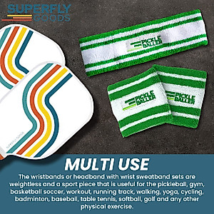 Super Fly Goods Sweatbands Pickleball Golf Tennis 1 Headband 2 Sweat Bands in Set Great Gift or for Your Sports or Team (Pickleball Head & Wristband Set)