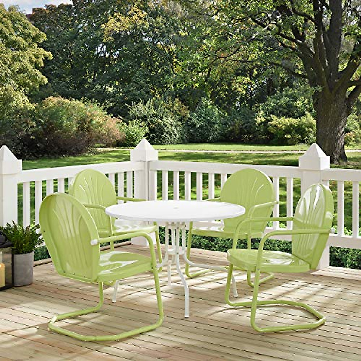 Crosley Furniture KOD10010KL Griffith Retro Metal Outdoor 5-Piece Dining Set with 39" Table and 4 Chairs, White and Key Lime