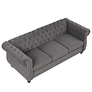 SZUBEE Living Room, 82" Modern Dutch Plush Sofa with Solid Wood Legs,Buttoned Tufted Backrest,Upholstered 3-Seater Couch for Apartment and Louge Area,Gray