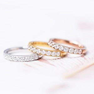 TIGRADE 3mm Women Titanium Engagement Ring Half Cubic Zirconia Eternity Wedding Band Size 3-13, Silver, Size 7