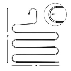 SONGMICS Pants Hangers Space Saving, Pack of 4 Pants Hangers, 5-Layer Metal Hangers, Scarf Hanger, S-Type Non-Slip Closet Organizer for Jeans, Scarfs, Towels, Ties, Black UCRI043BK