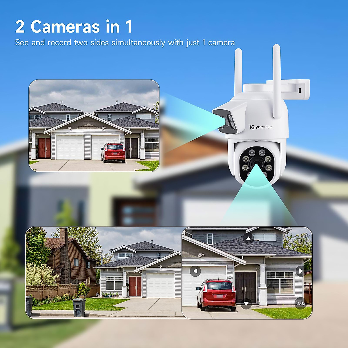 YEEWISE 2K Wi-Fi 6 Wireless Security Camera System with Monitor, Dual Lens WiFi Security Cameras with 360° Pan Tilt and Auto Tracking, 16CH NVR with 1TB HDD, 5G&2.4G WiFi, Plug-in Power