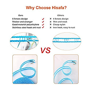 HISAFA 2 Pack Portable Clothes Line with Hooks 16.4 ft Nylon Blue